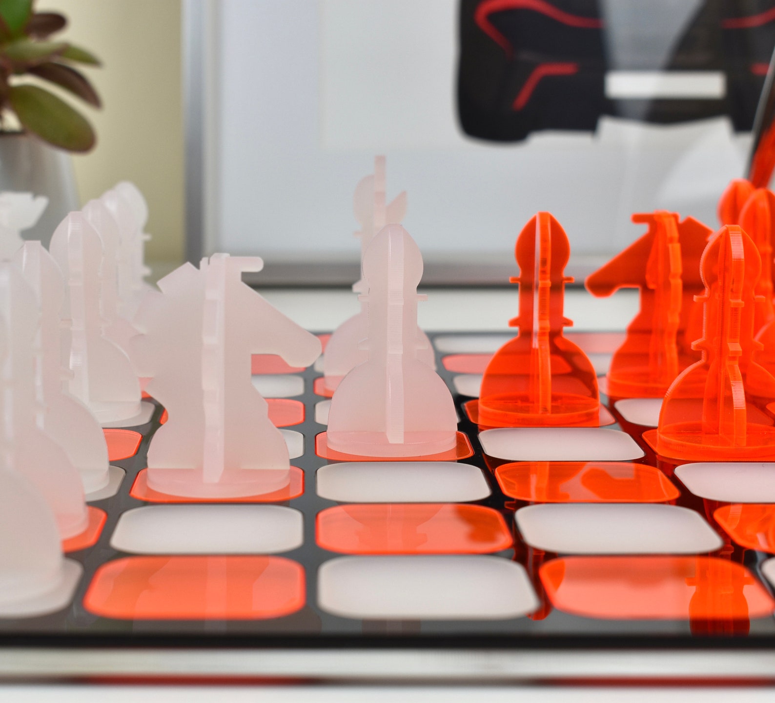 Neon Orange & White Acrylic Chess Set - Christmas Gifts - Coffee Table ...