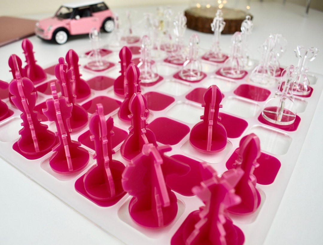 Neon Pink and White Acrylic Chess Set - Unique Home Decor - Family ...