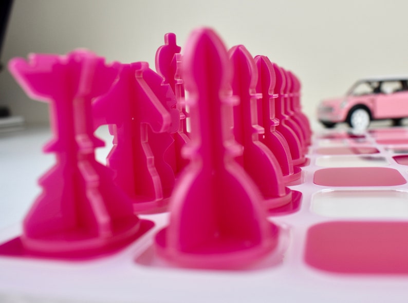 Neon Pink and White Acrylic Chess Set Unique Home Decor - Etsy