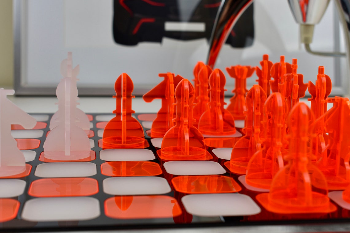 Neon Orange & White Acrylic Chess Set Christmas Gifts Coffee Table ...
