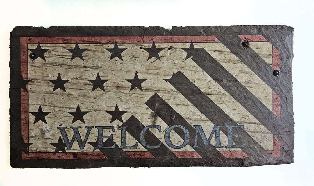 American Flag Vintage Slate, Laser Engraved and Hand Painted Slate Tile ...