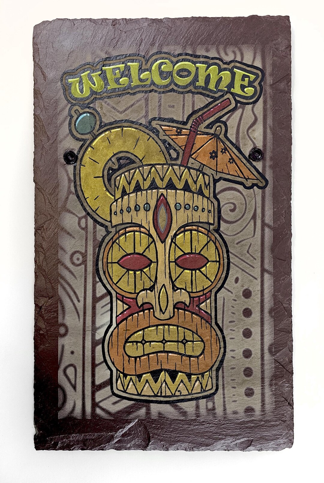 Welcome Tiki Bar Purple Slate Tile Sign, Tiki Bar Tiki Hut Tiki Lounge ...