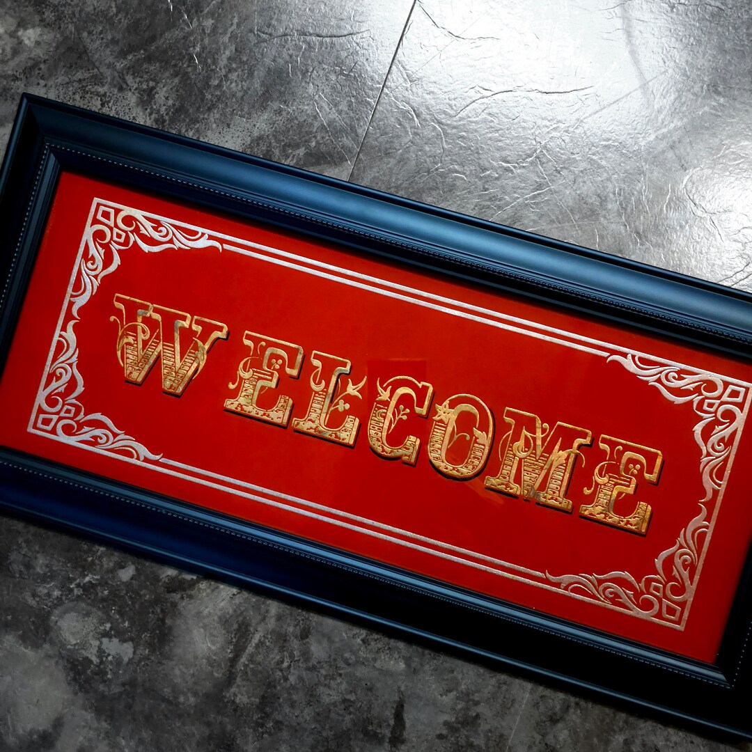 Welcome Sign, Reverse Glass Painting, Gilding, Glass Art, Laser ...