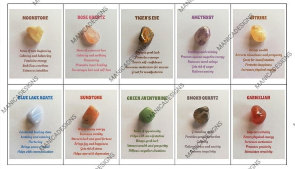 Healing Crystal Card Bundle, Printable Crystal Information Cards ...