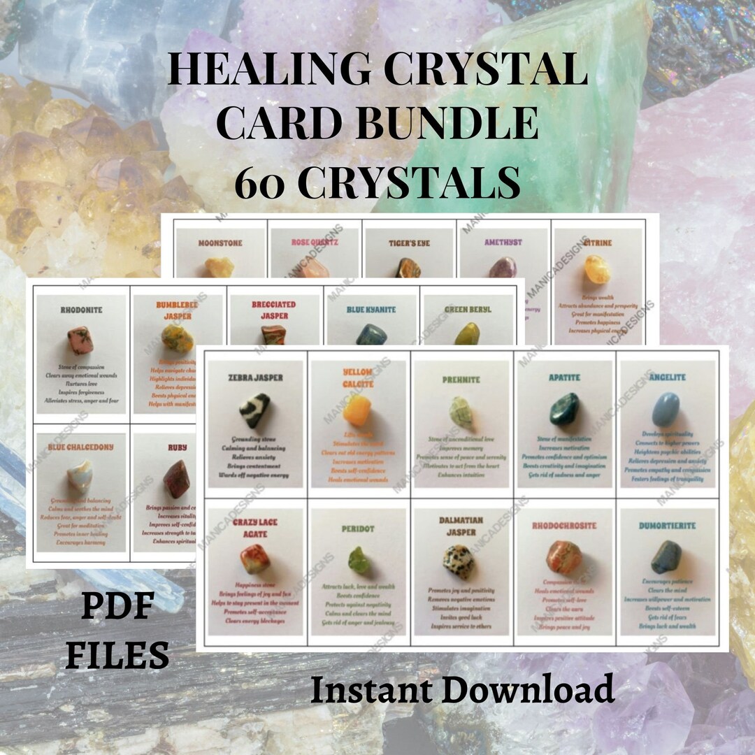 Healing Crystal Card Bundle, Printable Crystal Information Cards ...