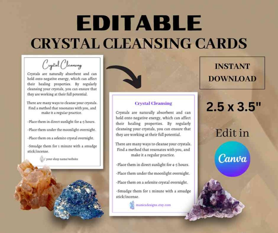 Editable Crystal Cleansing Cards Editable Crystal Cleansing - Etsy