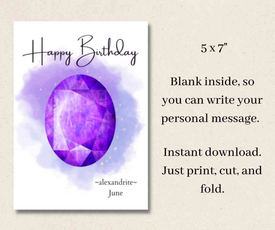 Printable June Birthday Card, June Birthstone Birthday Card ...