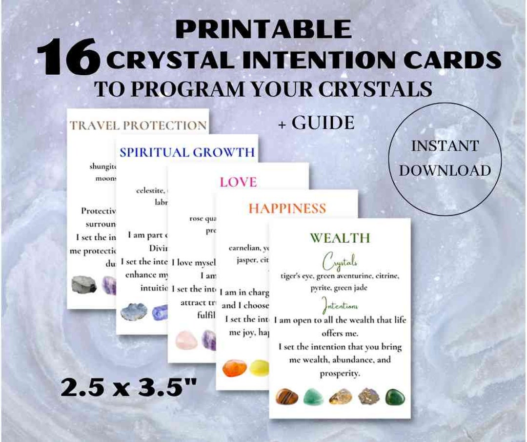 Printable Crystal Intention Cards, Crystal Charging Cards, Healing ...