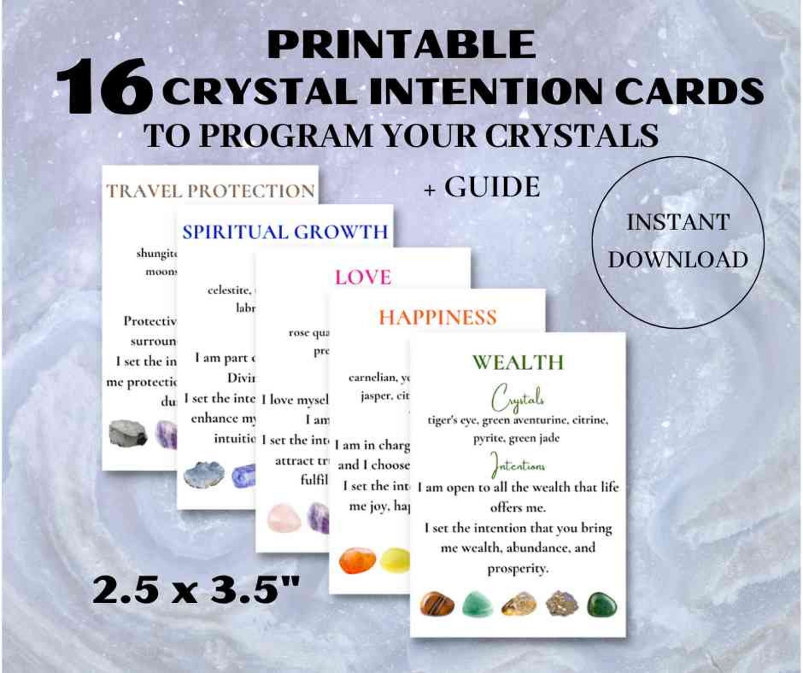Printable Crystal Intention Cards, Crystal Charging Cards, Healing ...