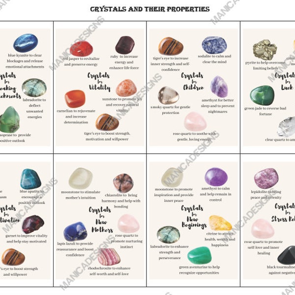 126 Printable Crystal Reference Chart, Healing Crystal Guide, Crystal Information Sheet, Crystal ...