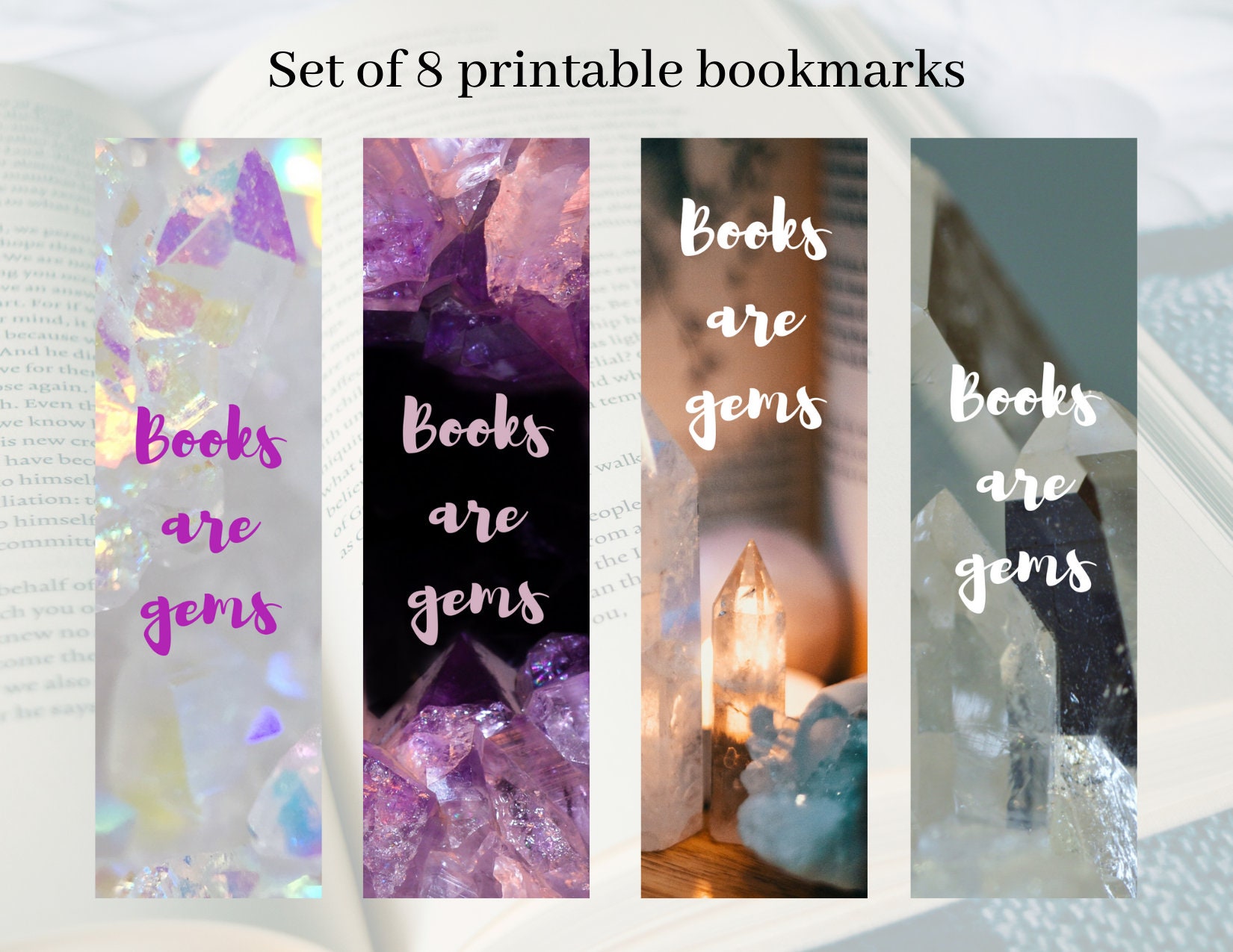 Printable Bookmarks, Set of 8 Gemstone Bookmarks, PDF File Bookmarks ...