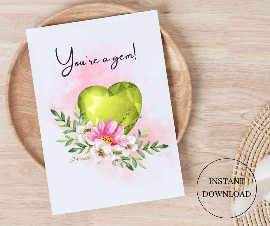 You're a Gem Card, Printable Greeting Card for Crystal Lovers, Heart ...