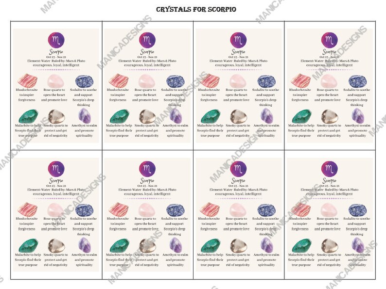 Scorpio Crystal Healing Cards, Zodiac Sign, November Birthday ...