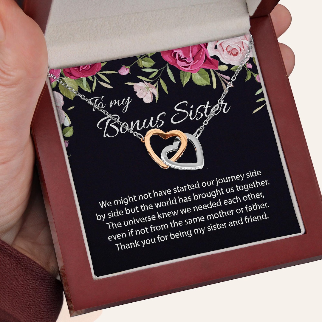 Personalized Bonus Sister Gift Heart Necklace Custom Message Card ...
