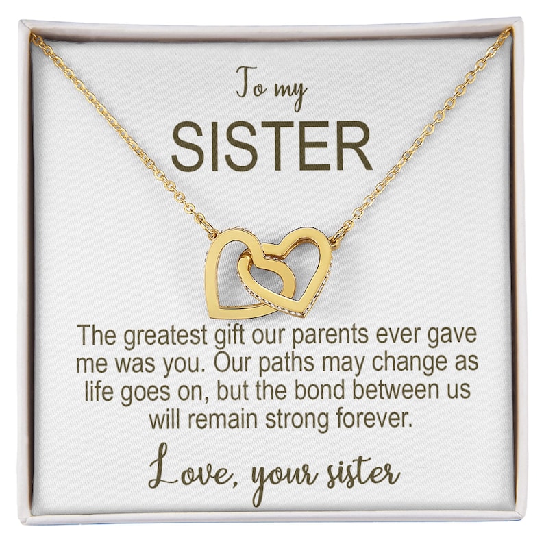 Sister Necklace Personalized Message Card Interlocking Hearts Gold ...
