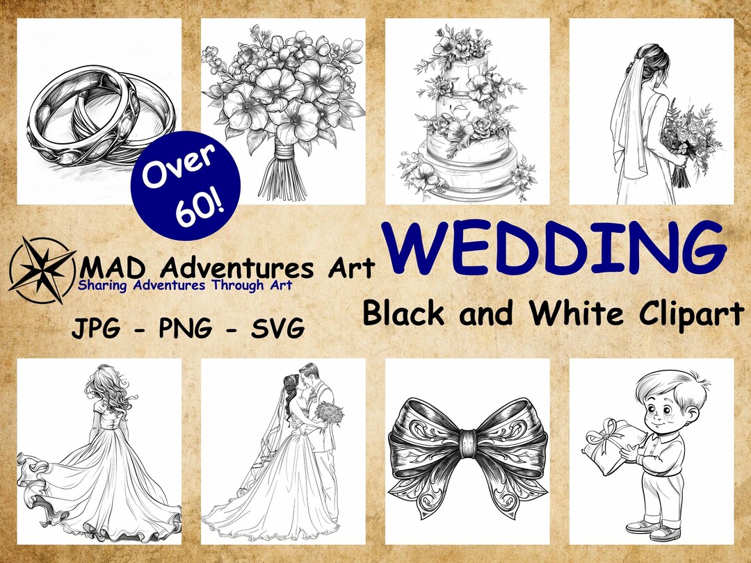 Over 60 Black and White Wedding Clipart Files! PNG, SVG, JPG - Use the ...