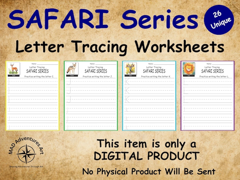 Safari Alphabet Tracing Worksheets: Handwriting Practice (PDF Pattern ...