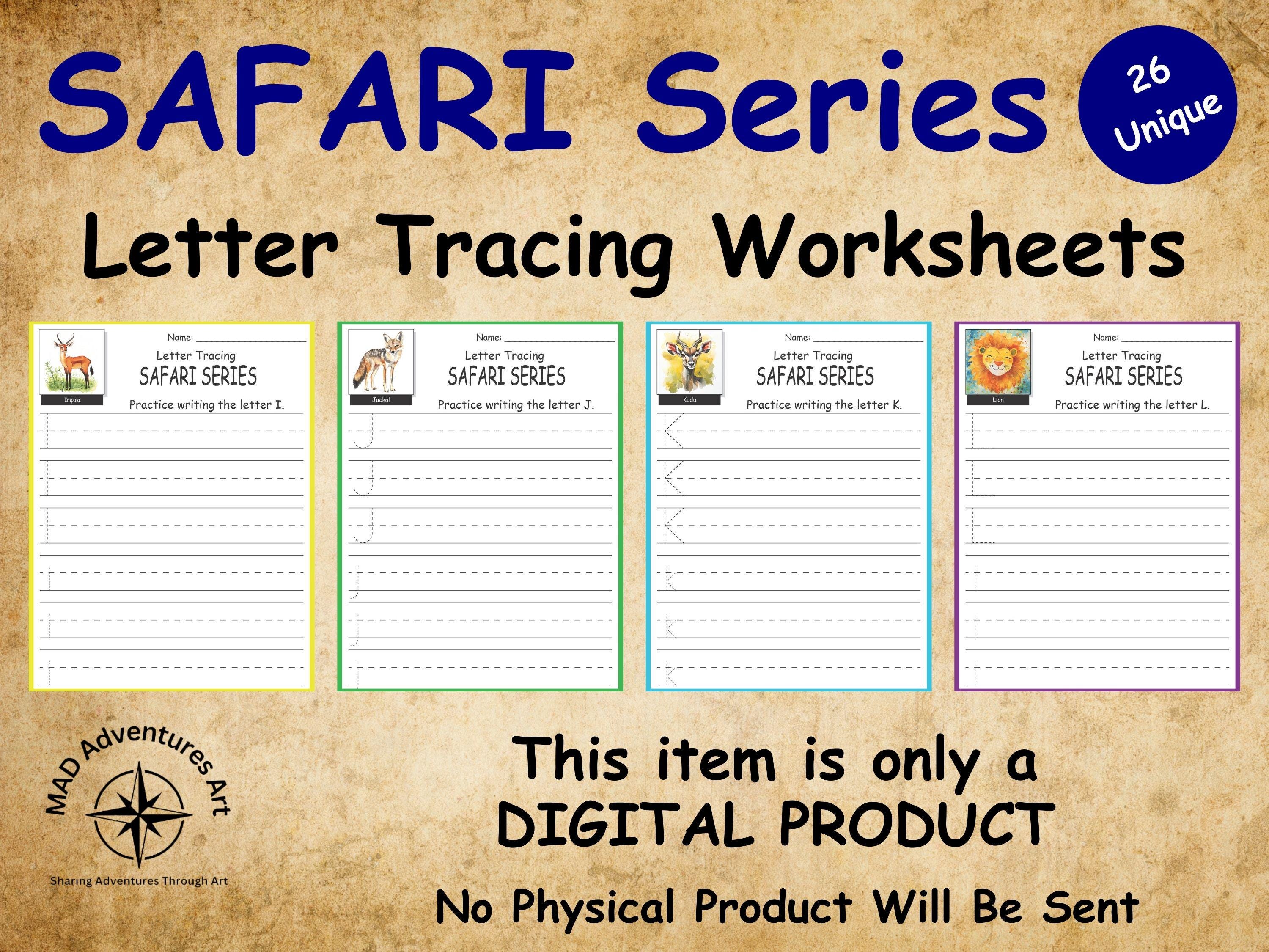 Safari Alphabet Tracing Worksheets: Handwriting Practice (PDF Pattern ...