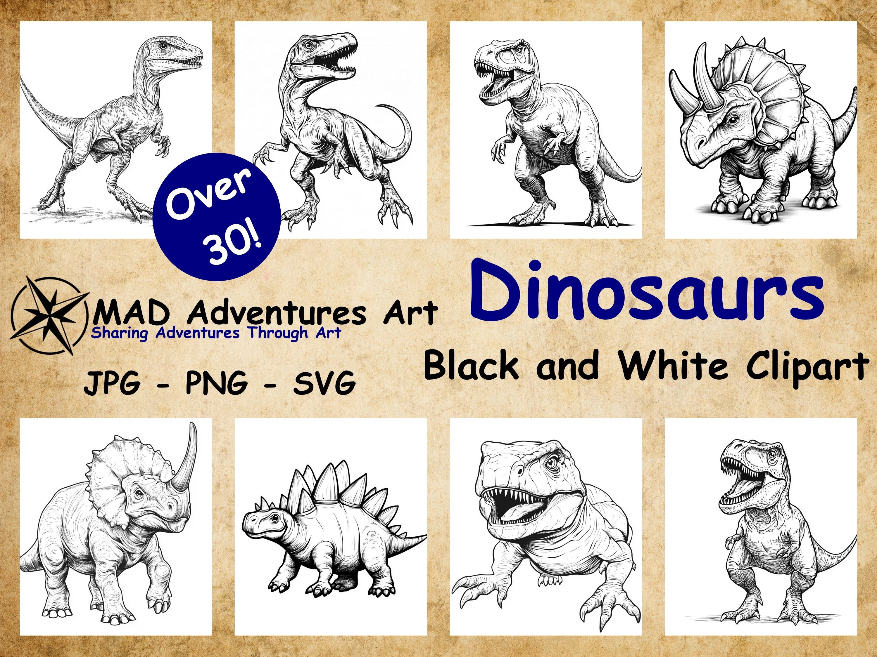 30+ Black/white Line Art Dinosaur Clipart Bundle - PNG, SVG, JPG ...