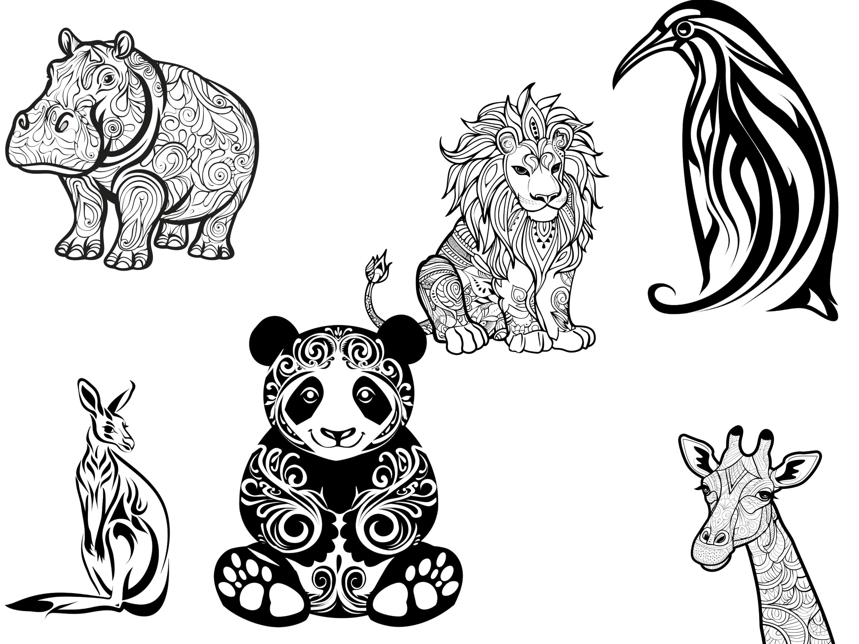 60+ Black/white Zoo Animals Bundle With Beautiful Designs - PNG, SVG ...