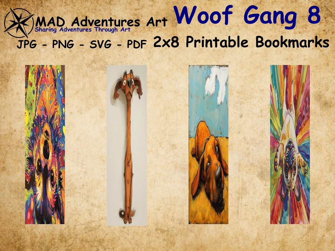 Woof Gang 8 Printable Bookmarks of Dogs, Fun 2x8 Dog Designs for the ...