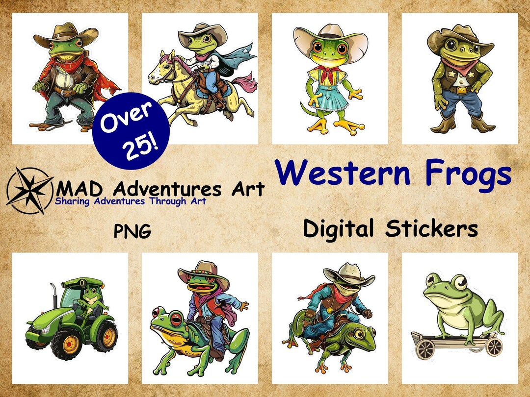 Western Cowboy Frogs Digital Stickers - Transparent PNG - Etsy