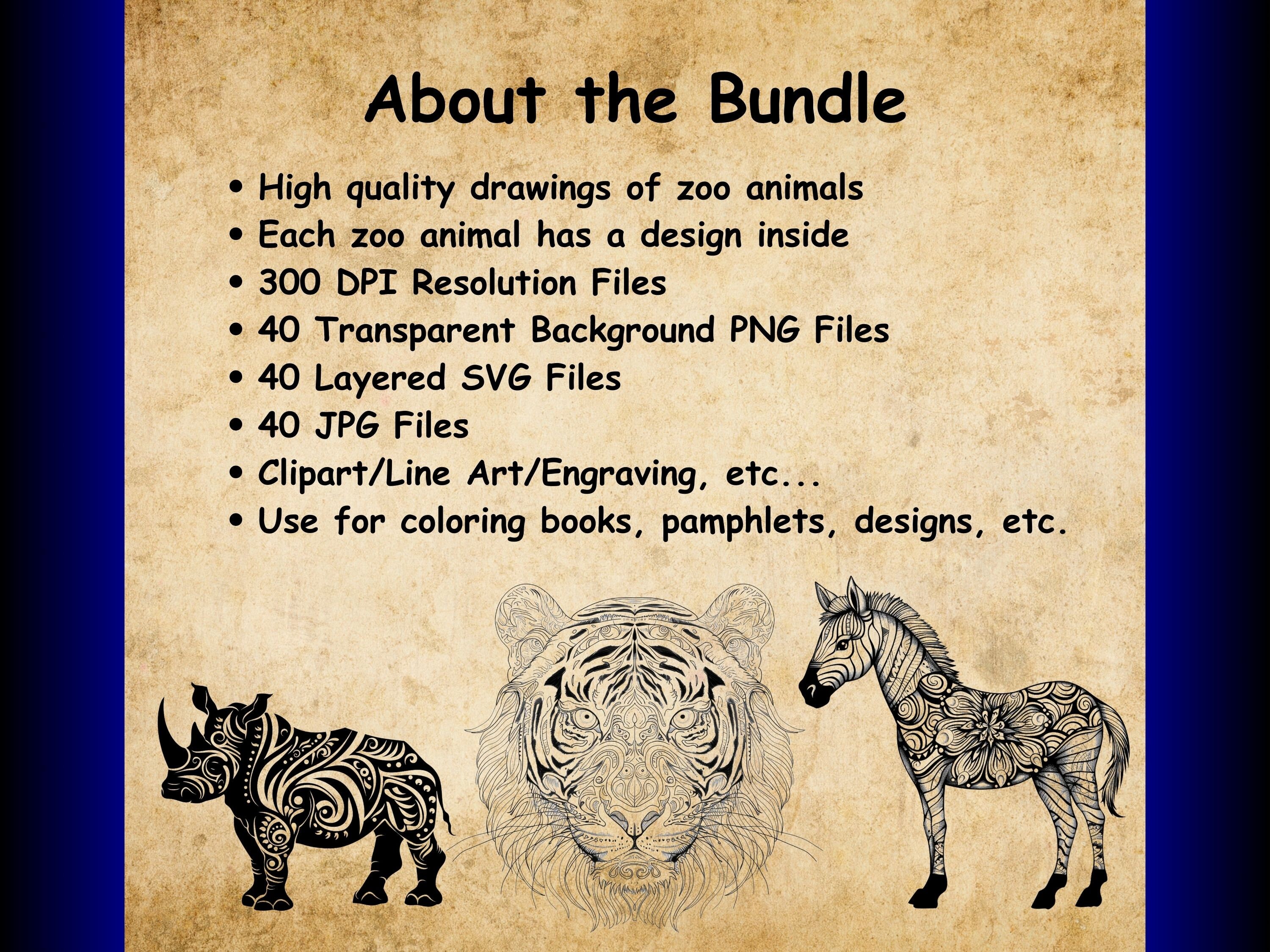 60+ Black/white Zoo Animals Bundle With Beautiful Designs - PNG, SVG ...