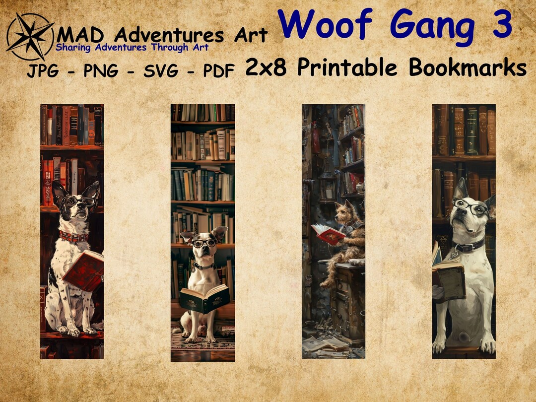 Woof Gang 3 Printable Bookmarks of Dogs, Fun 2x8 Dog Designs for the ...