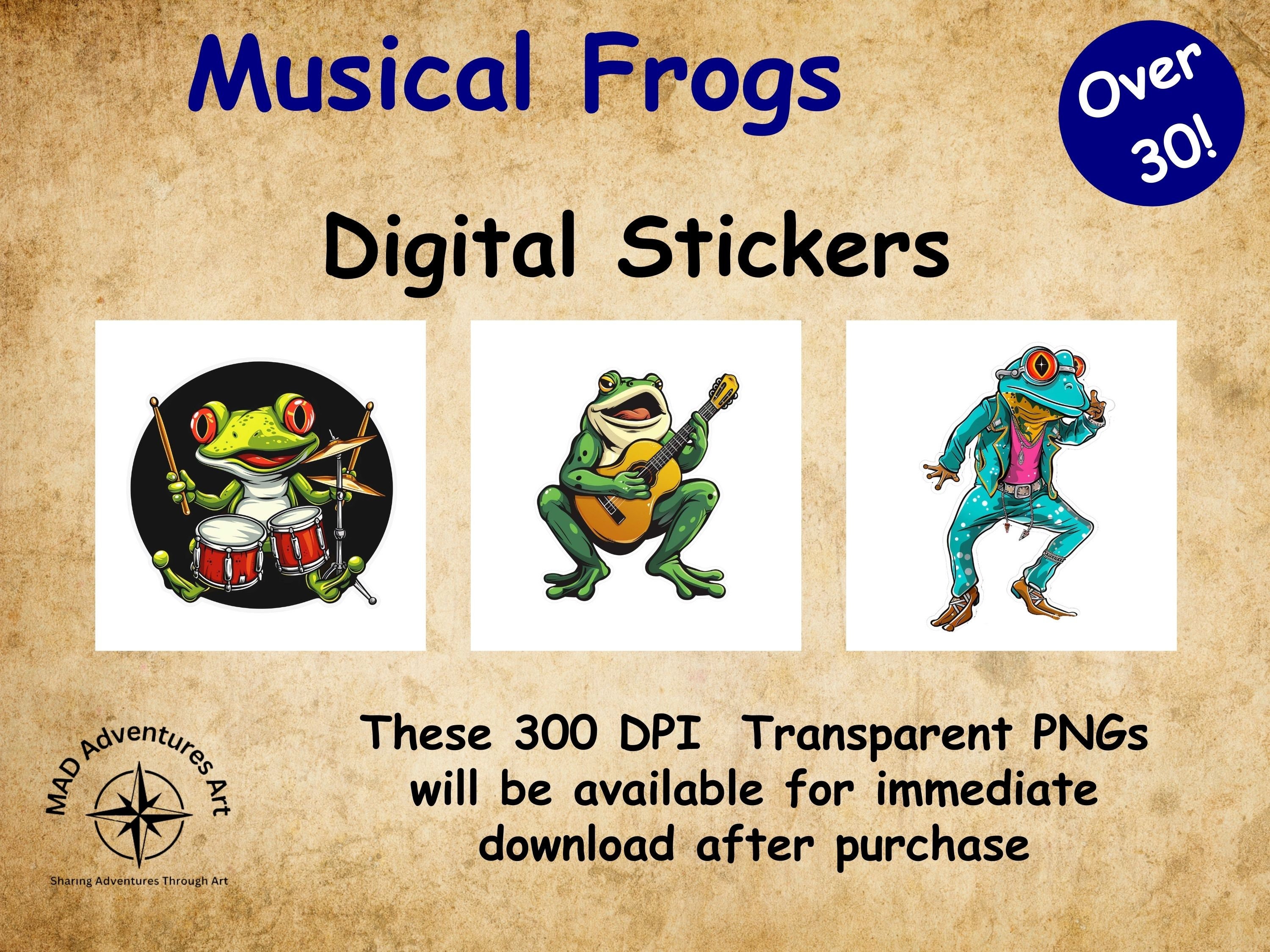 Musical Themed Frogs Digital Stickers - Transparent PNG - Guitar Player ...
