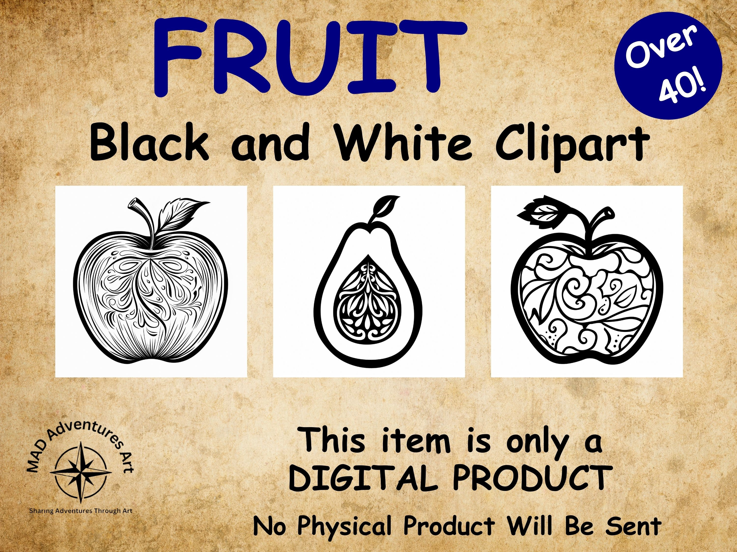 Black and White Fruit Clipart Bundle - Over 40 Designs With Fun Designs ...