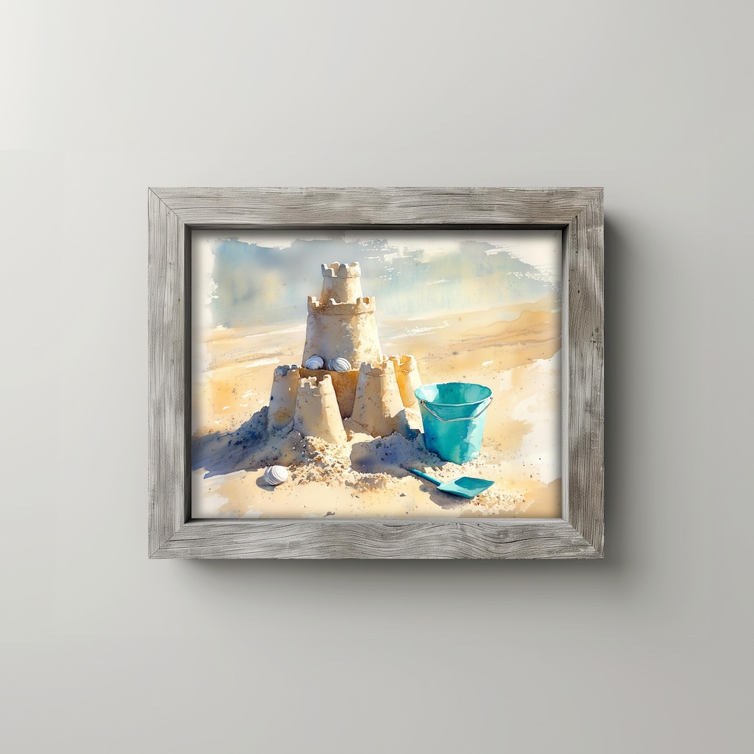 Printable Summer Sandcastle Watercolor - Beach Art, Children's Seaside ...