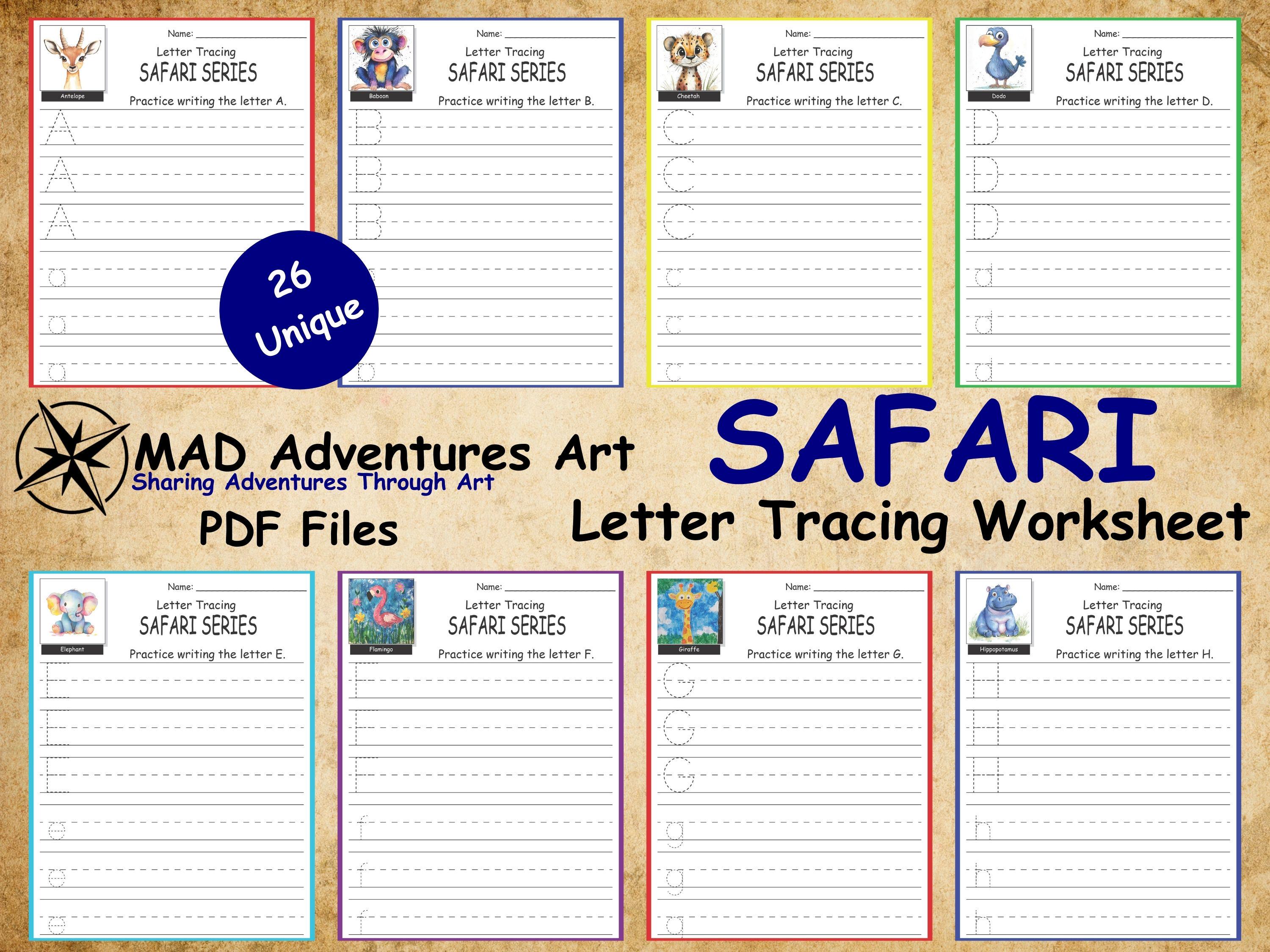 Safari Alphabet Tracing Worksheets: Handwriting Practice (PDF Pattern ...