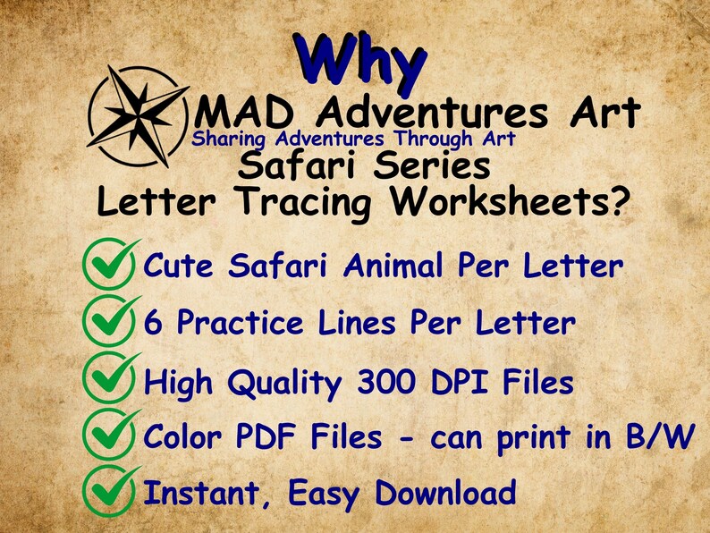 Safari Alphabet Tracing Worksheets: Handwriting Practice (PDF Pattern ...