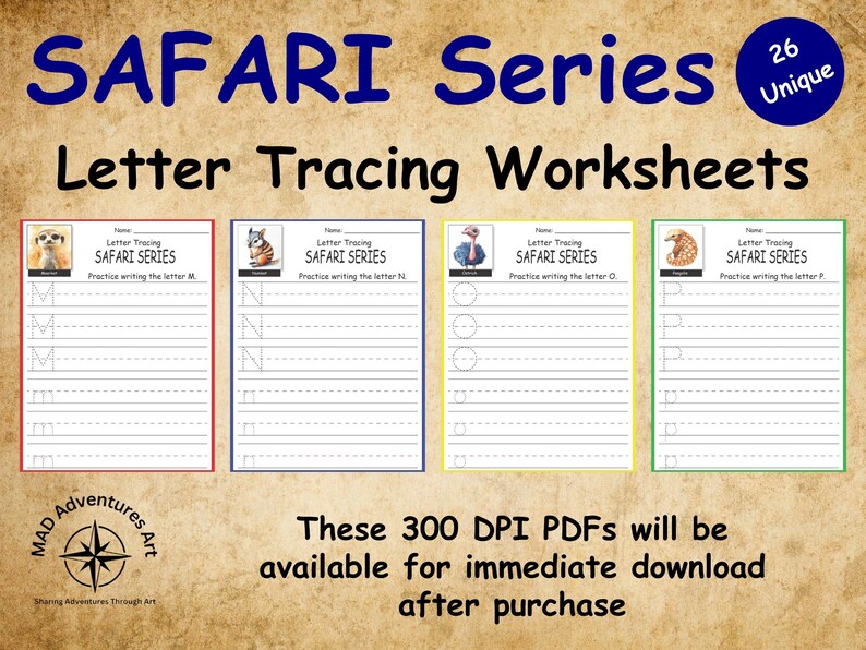 Safari Alphabet Tracing Worksheets: Handwriting Practice (PDF Pattern ...