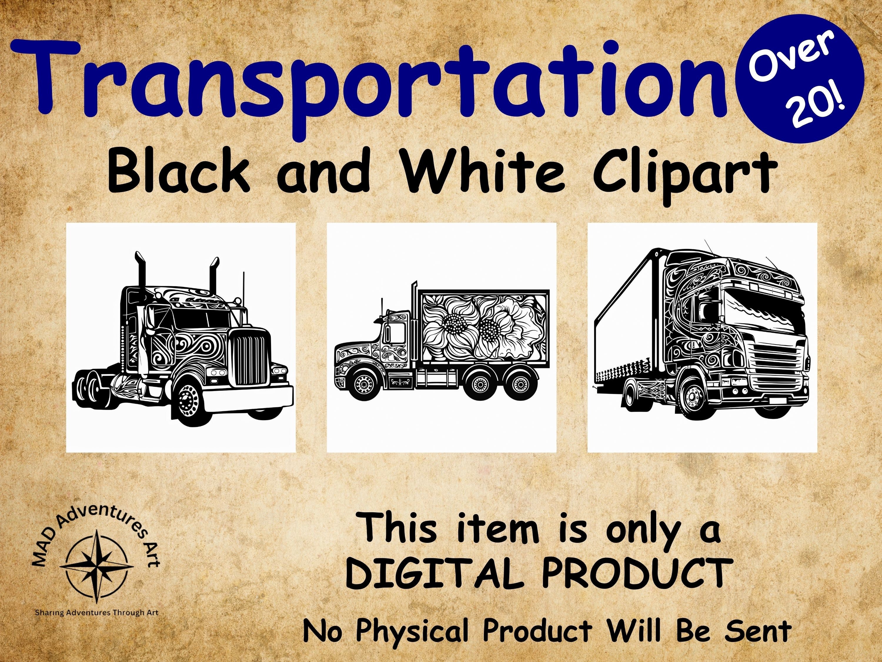 Black and White Transportation Clipart Bundle Over 20 Designs With Fun ...