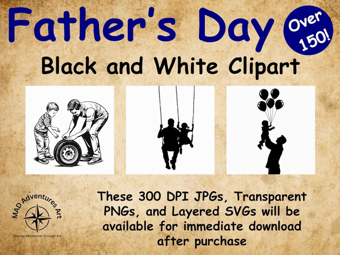 Black and White Father's Day Clipart - Over 150 Designs - Dad at Work ...