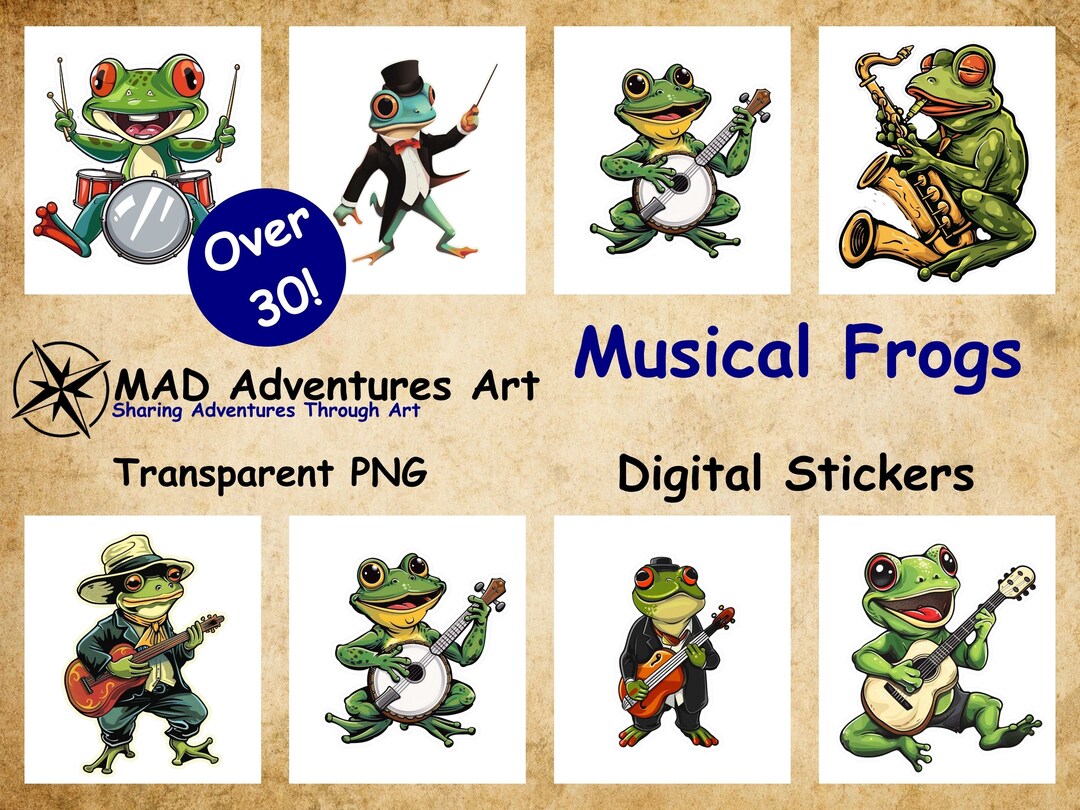 Musical Themed Frogs Digital Stickers - Transparent PNG - Guitar Player ...