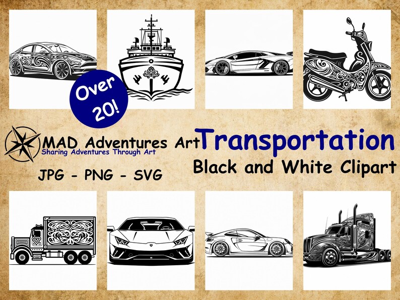 Black and White Transportation Clipart Bundle - Over 20 Designs With ...