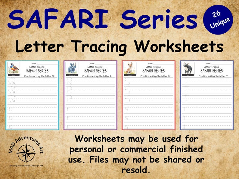 Safari Alphabet Tracing Worksheets: Handwriting Practice (PDF Pattern ...