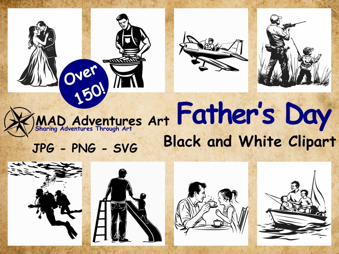 Black and White Father's Day Clipart - Over 150 Designs - Dad at Work ...