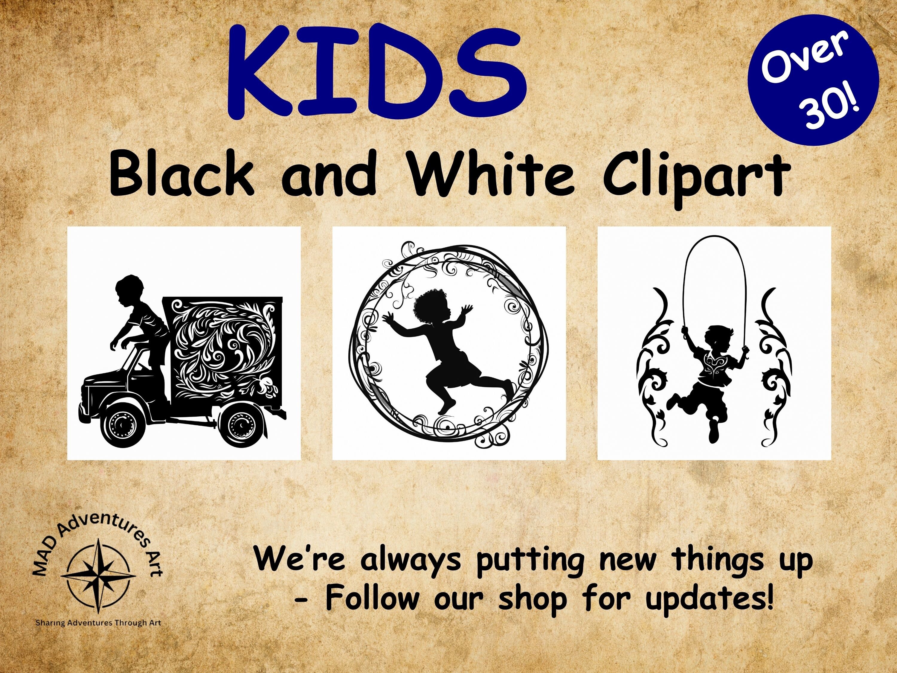 Black and White Kids Clipart Bundle - Over 30 Amazing Designs With ...
