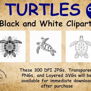 Black and White Sea Turtle Clipart - Over 70 Designs - Sea Turtles With ...