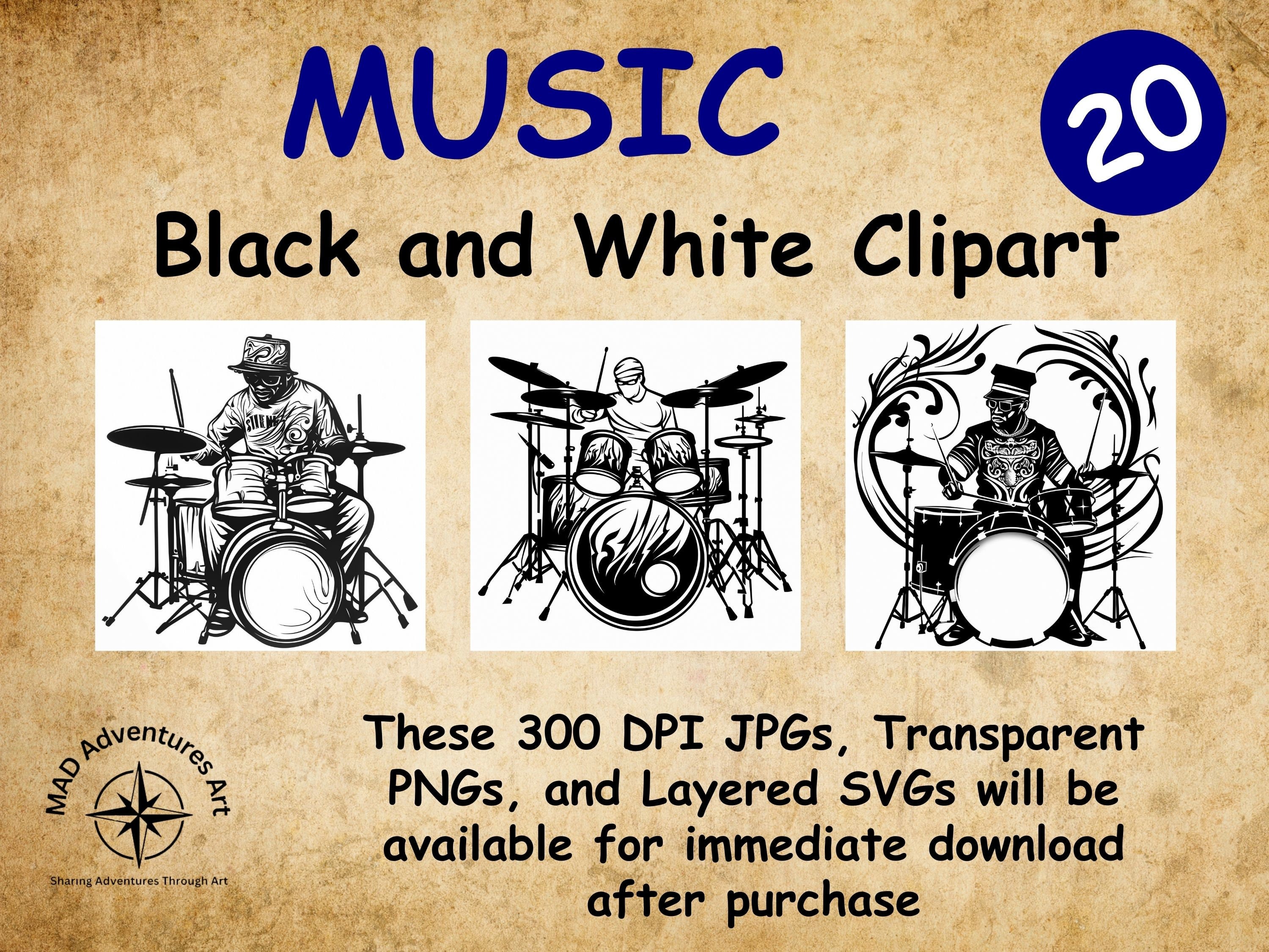 Black and White Musician Clipart Bundle - 20 Designs With People ...