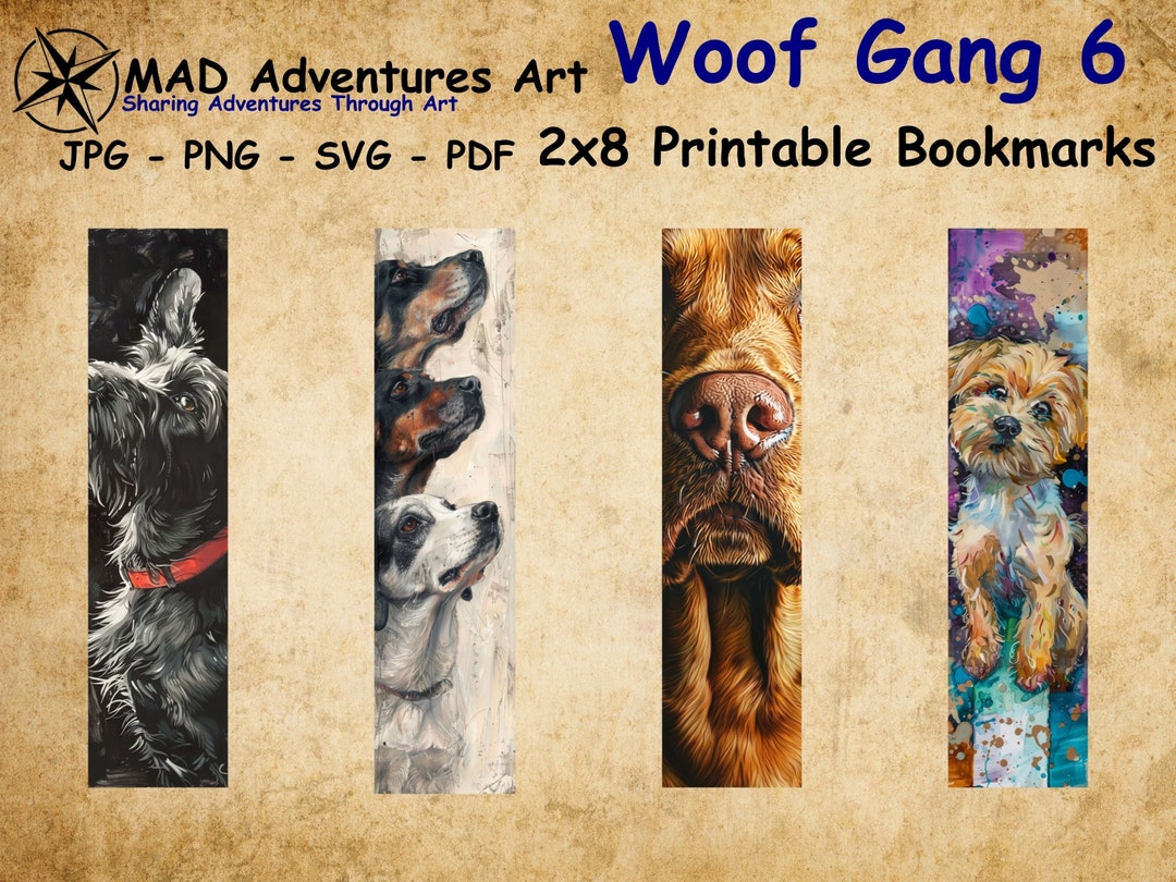 Dog Bookmarks: Woof Gang Designs #6, Set of 6 (PDF, AI, JPG) - Etsy