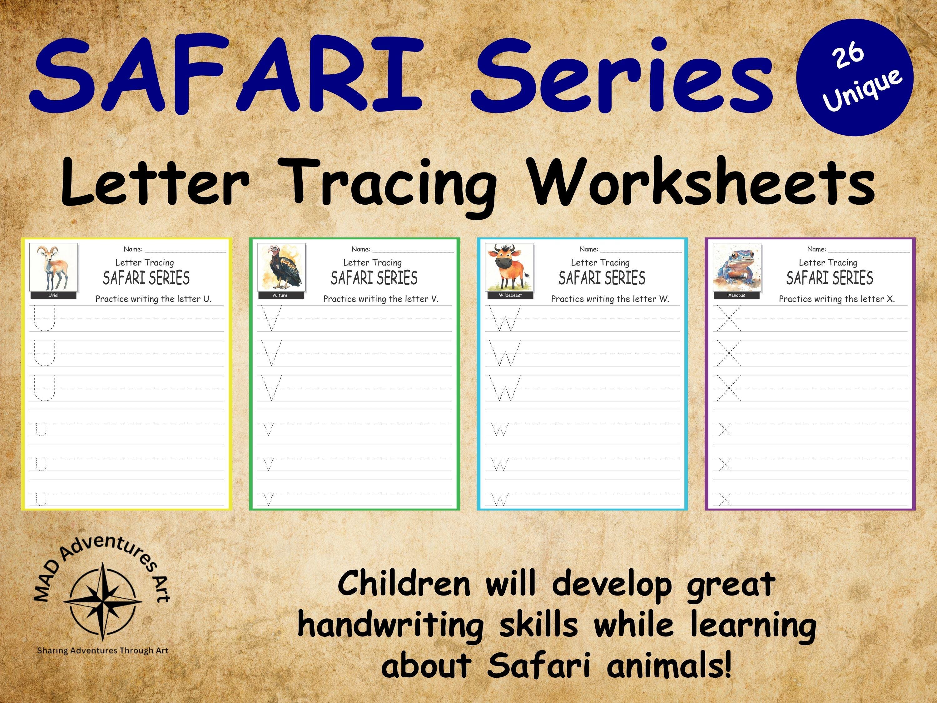 Safari Alphabet Tracing Worksheets: Handwriting Practice (PDF Pattern ...