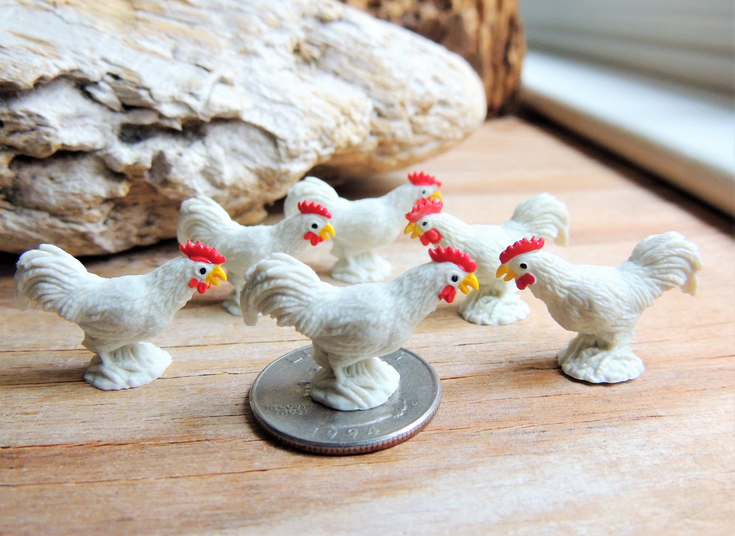 Tiny Roosters MINIATURE Farm Animals Figures Figurine Fairy Garden ...