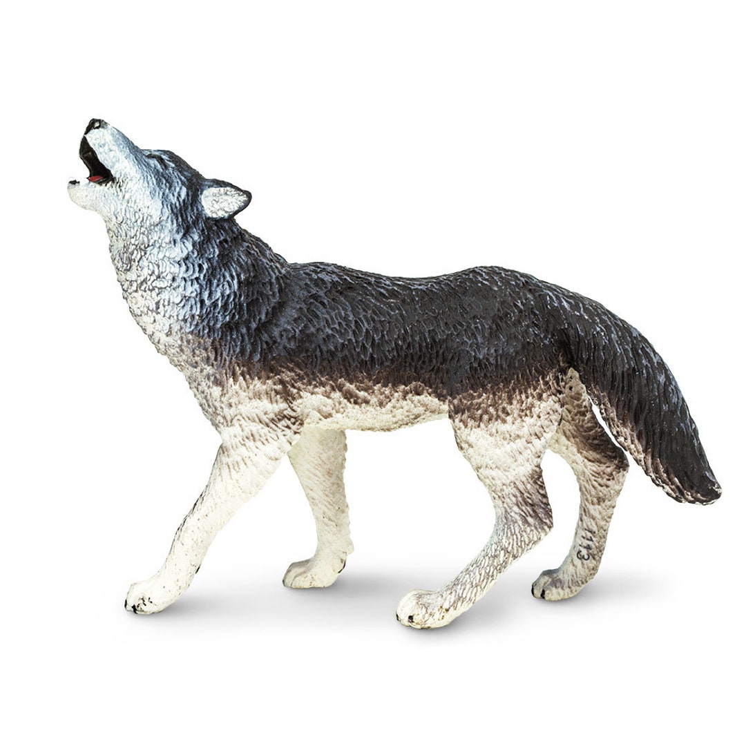 GRAY WOLF Figurine Figures Large Miniature Figurines Plastic Animal ...