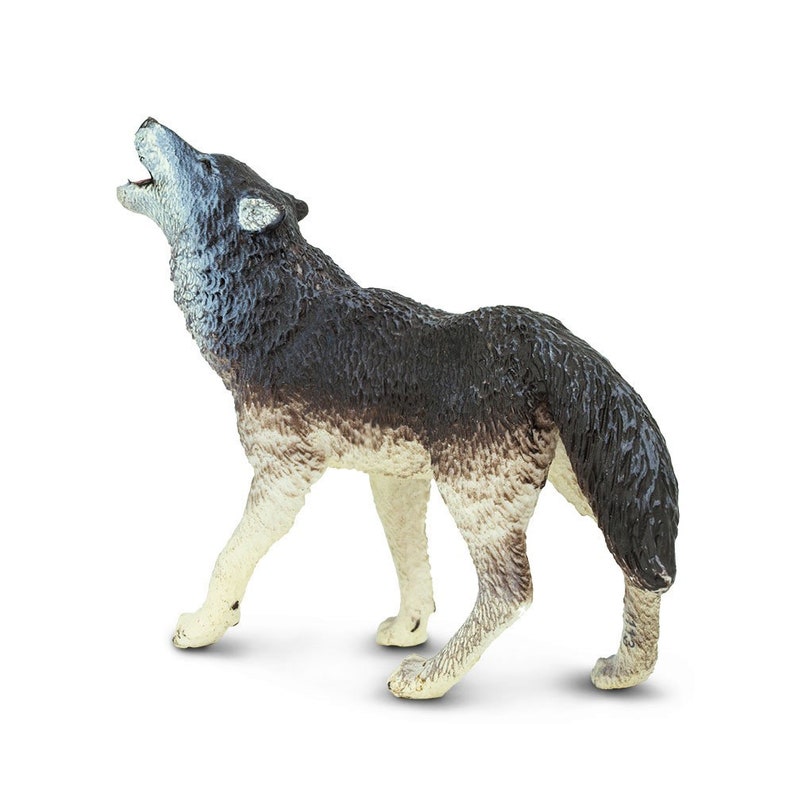 GRAY WOLF Figurine Figures Large Miniature Figurines Plastic Animal ...
