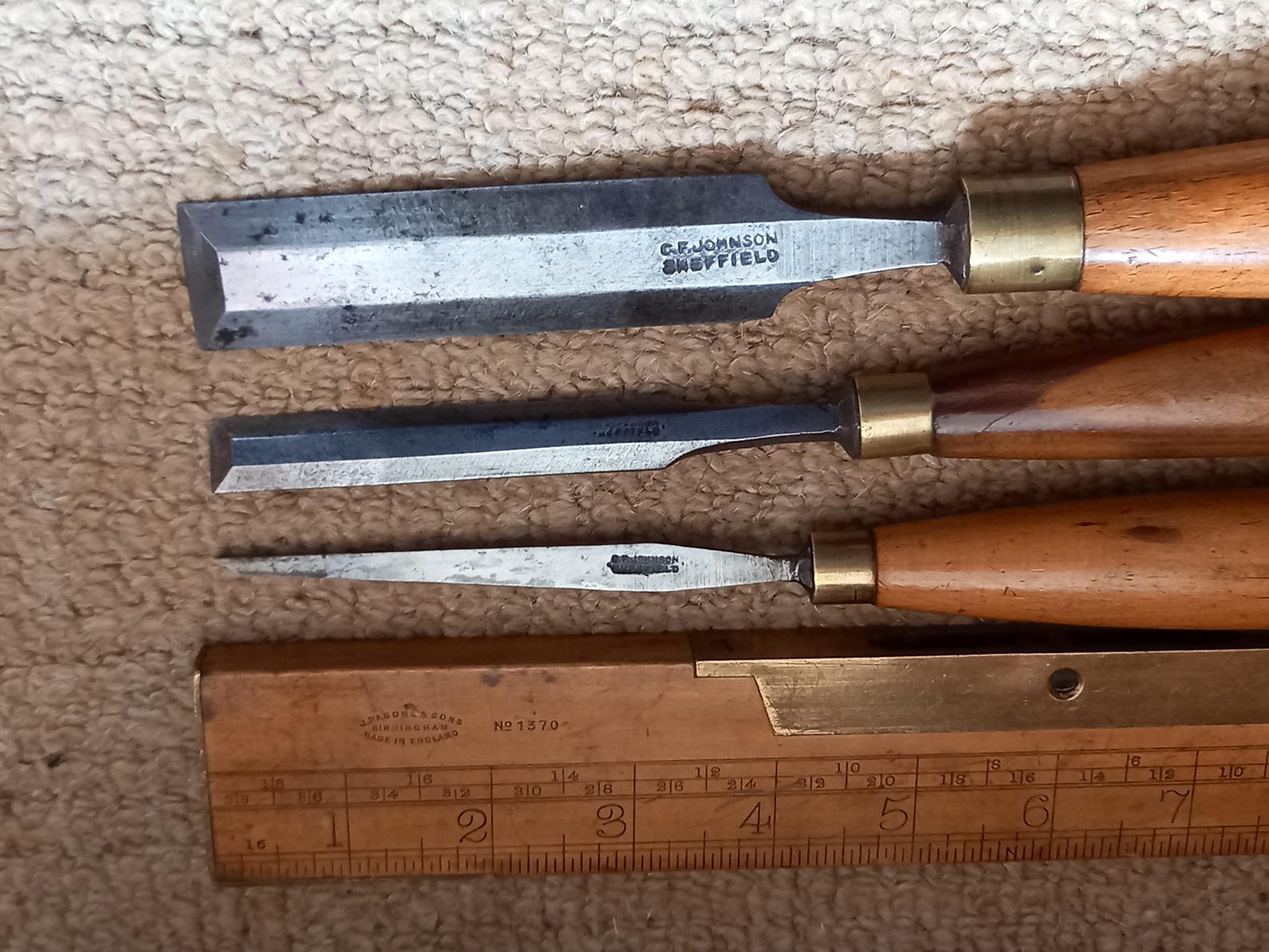 Vintage Set of Three Quality Chisels Made in Sheffield by C,f.jomnson ...