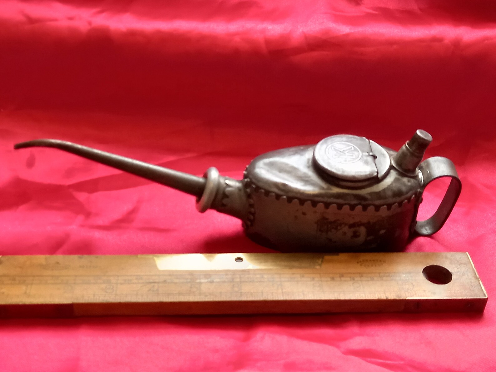 Antique Kayes of Leeds Oil Can Oiler: Pie Crust Edge, Detachable Nozzle ...